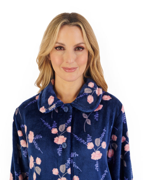 Floral Flannel Fleece 46" Button Through Housecoat HC06311 – Slenderella