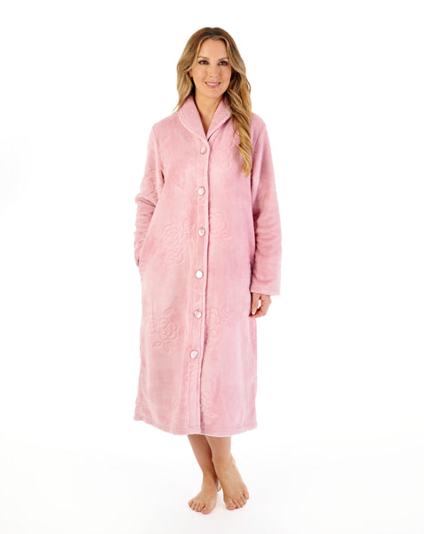 Floral Embossed Fleece 46" Button Housecoat HC08316 – Slenderella