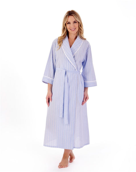 Classic Stripe Seersucker 48" Woven Wrap Housecoat HC01228 – Slenderella
